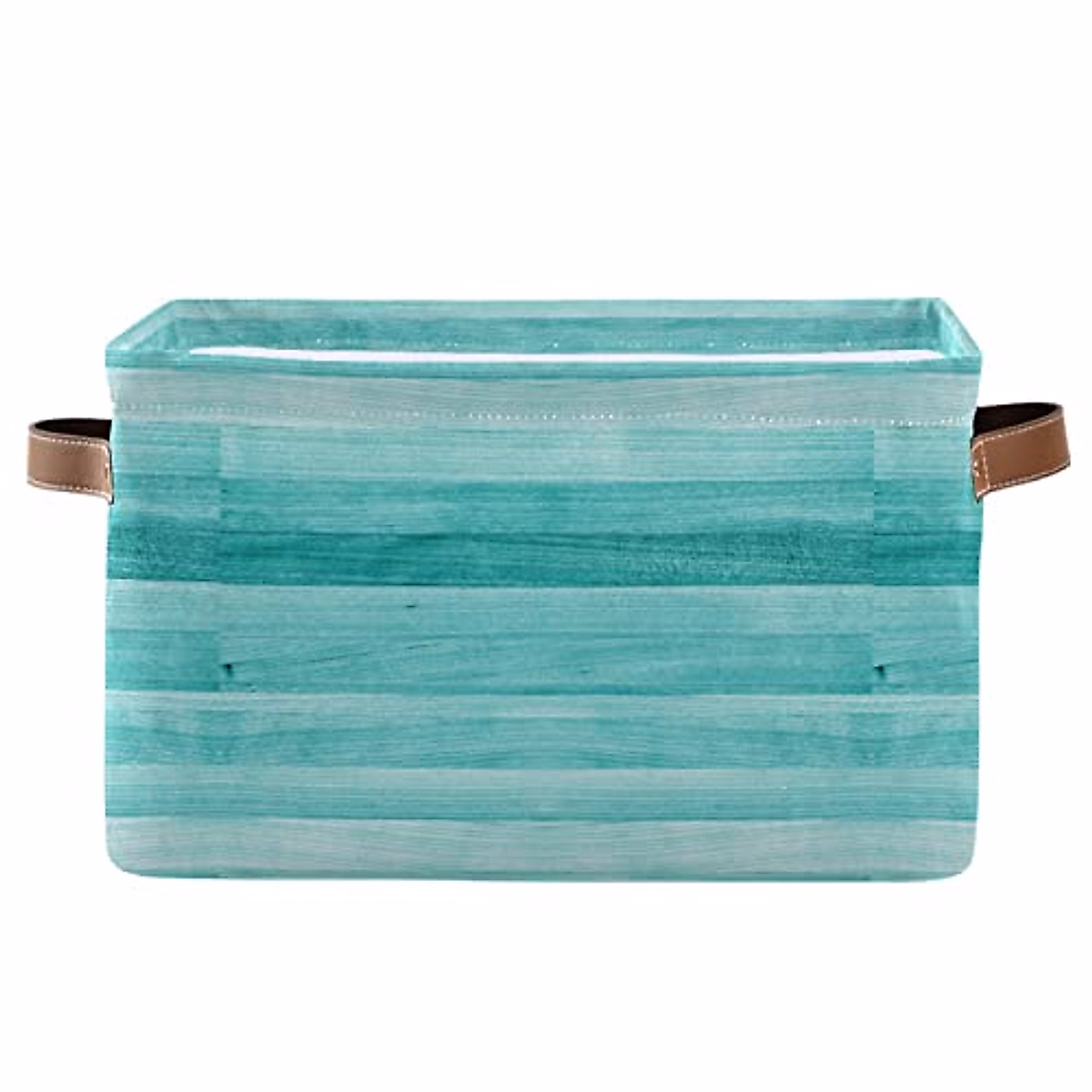 ALAZA Teal Turquoise Green Wood Large Storage Basket with Handles Foldable Decorative 1 Pack Storage Bin Box for Organizing Living Room Shelves Office Closet Clothes
