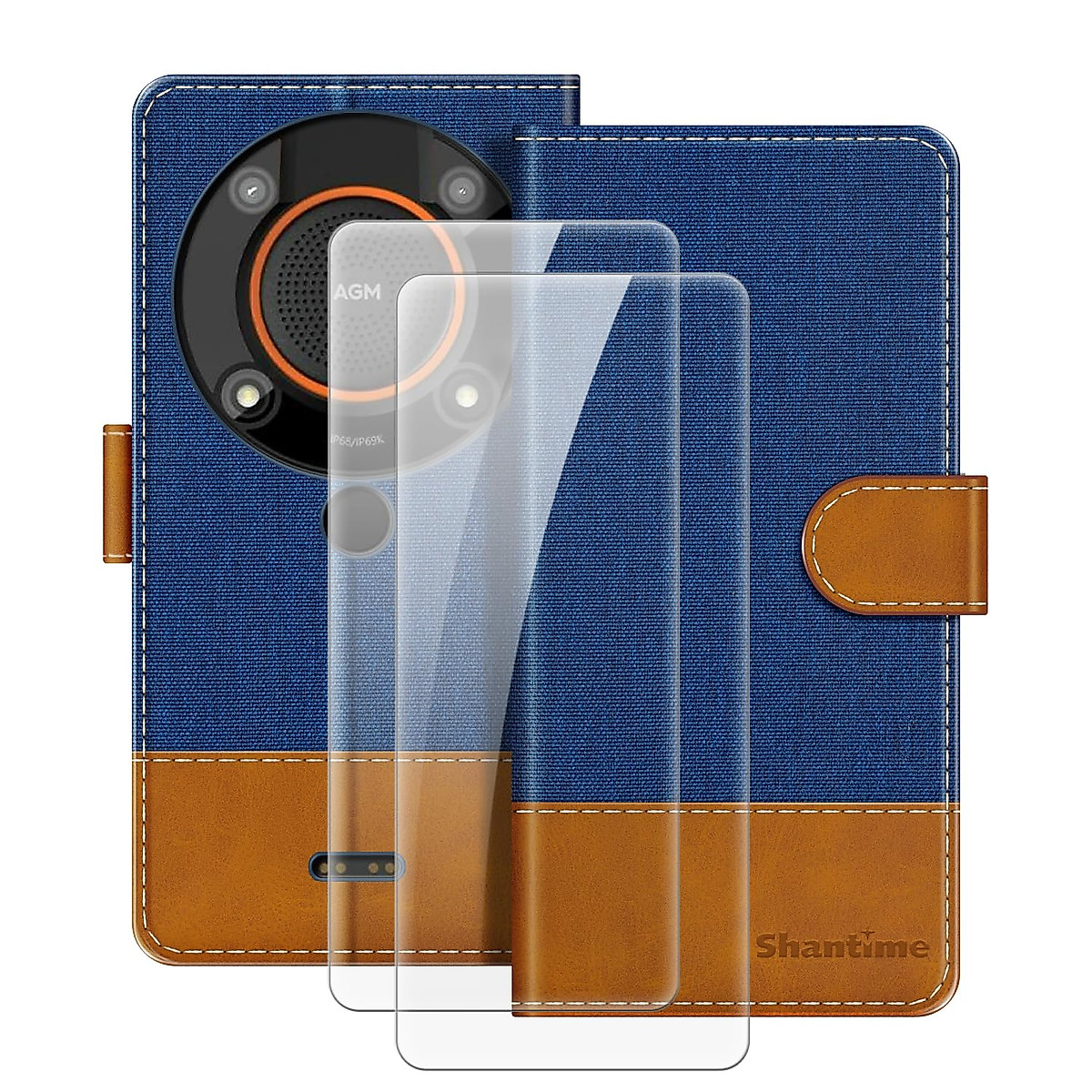 MILEGAO Leather Case for AGM Glory Qualcomm 5G Magnetic Phone Case with Wallet and Card Slot + [2 Pack] Tempered Glass Screen Protector for AGM Glory Pro 5G (6.53”)