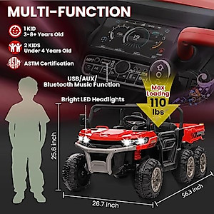 anrli 24V Ride on Car XL 2 Seats Ride on Dump Truck 4WD 6X6 Ride On Truck Electric Kids UTV w/2.4G Remote Control,3 Adjustable Speed, Bluetooth Music,Spring Suspension,Power Vehicle Wheels, Red