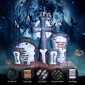 SSFWdecor Halloween Inflatables Outdoor Decorations - 5FT Tombstone and Cross Halloween Inflatable Decor with 3 Built-in Led Light - Halloween Scary Blow Up Decoration for Yard Outside Party Holiday