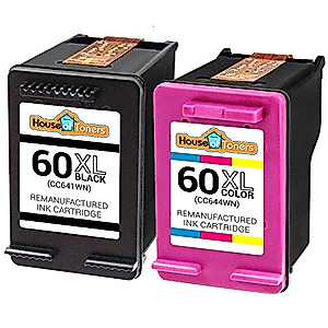HouseOfToners Remanufactured HP 60XL Ink Cartridge for HP PhotoSmart C4780 C4795 C4680 C4650 D110 DeskJet F4480 F4280 F4580 D2530 D2545 D2680 (1 Black, 1 Color, 2Pk) [Does Not Read Ink Level]