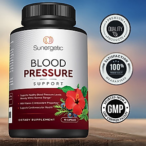 Premium Blood Pressure Support Supplement For Cardiovascular & Heart Health with Garlic, Hawthorn & Hibiscus - 90 Capsules