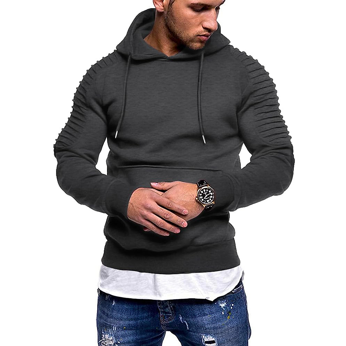 COOFANDY Men's Workout Hoodie Gym Sport Sweatshirt Athletic Pullover Casual Fashion Hooded With Pocket (Dark Gray., Large)