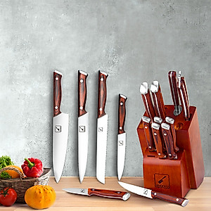 Kitchen Knife Set, imarku 16-Piece Professional Japanese Knife Set with Block, Chef Knife Set with Knife Rod, German High Carbon Steel Kitchen Knives Set