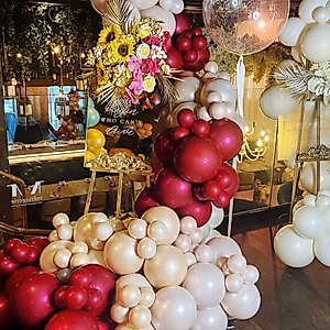 Orgnafey Burgundy and Pearl Sand White Balloon Garland Arch Kit Double Stuffed Pearl Chrome Gold And Champagne Balloons For Bridal Wedding Engagement Anniversary Baby Shower Birthday Party Decorations