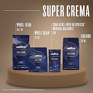 Lavazza Super Crema Whole Bean Coffee Blend, light-Medium Espresso Roast, 2.2 Pound (Pack of 1) ,Premium Quality, Aromatic, Mild and creamy
