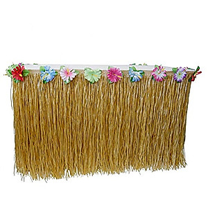 JEKANEL Table Grass Skirt for Hawaiian Hula Luau Party Decoration Table Decor Supplies(9ft) (Festucine)