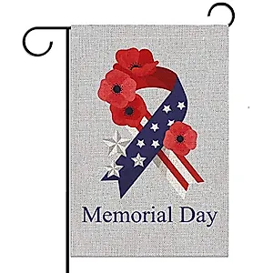 Linen Memorial Day Garden Flag Stars and Stripes Corn Poppy Patriotic Vertical Double Sized Yard Outdoor Decoration