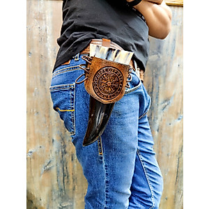 5MoonSun5's Medieval Viking Leather Belt Attachment Genuine Leather Hanger/Holster/Holder for 12" to 16'' Viking Drinking Horn Handcrafted Accessory securely attaching it to your belt, bag,or backpack