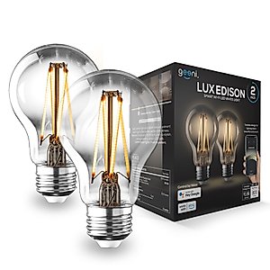 Geeni LUX Edison WiFi LED Edison Smart Light Bulb, Soft White (2700K), 2-Pack – Dimmable LED Bulbs, A19, 60-Watt Equivalent, No Hub Required, Works with Amazon Alexa, Google Home