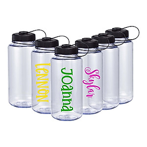 SUNNOW 6 Pack Clear Water Bottles Bulk, 32 oz Reusable Plastic Bottle with Handle, Wide Mouth, Lightweight for Sports Travel Gym Cycling Hiking, Personalized DIY Gift Women Men Teacher Nurse
