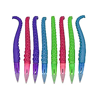 Maydahui 8PCS Octopus Tentacle Shaped Ballpoint Pen Funny Finger Puppet Pen Black Ink Devilfish Fish Pens Soft Silicone for Boys School Student
