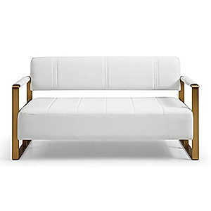 YM sky Modern Faux Leather Loveseat Sofa: 58" Mid Century Upholstered 2 Seater Couch - Sofas with Gold Metal Legs - Small Spaces Apartment Bedroom Office (White)