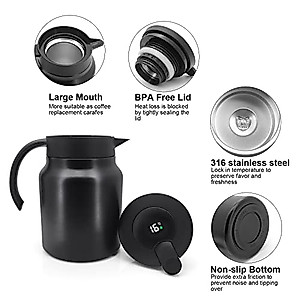 Buwico Coffee Carafe for Keeping Hot, 34 Oz Insulated Carafe with Celsius Temperature Display Lid, Stainless Steel Insulated Coffee Pot for Coffee, Tea, Beverage