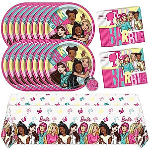 Unique Barbie Party Decorations | Serves 16 Guests | Officially Licensed | Barbie Birthday Decorations | Barbie Birthday Party Supplies | Barbie Tablecover, Plates, Napkins, Button