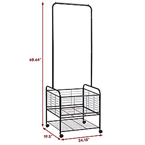 DOEWORKS Large Laundry Rolling Garment Cart for Lavatory, Metal Laundry Basket Sorters Garment Bulter Storage Rack with Wheels, Black