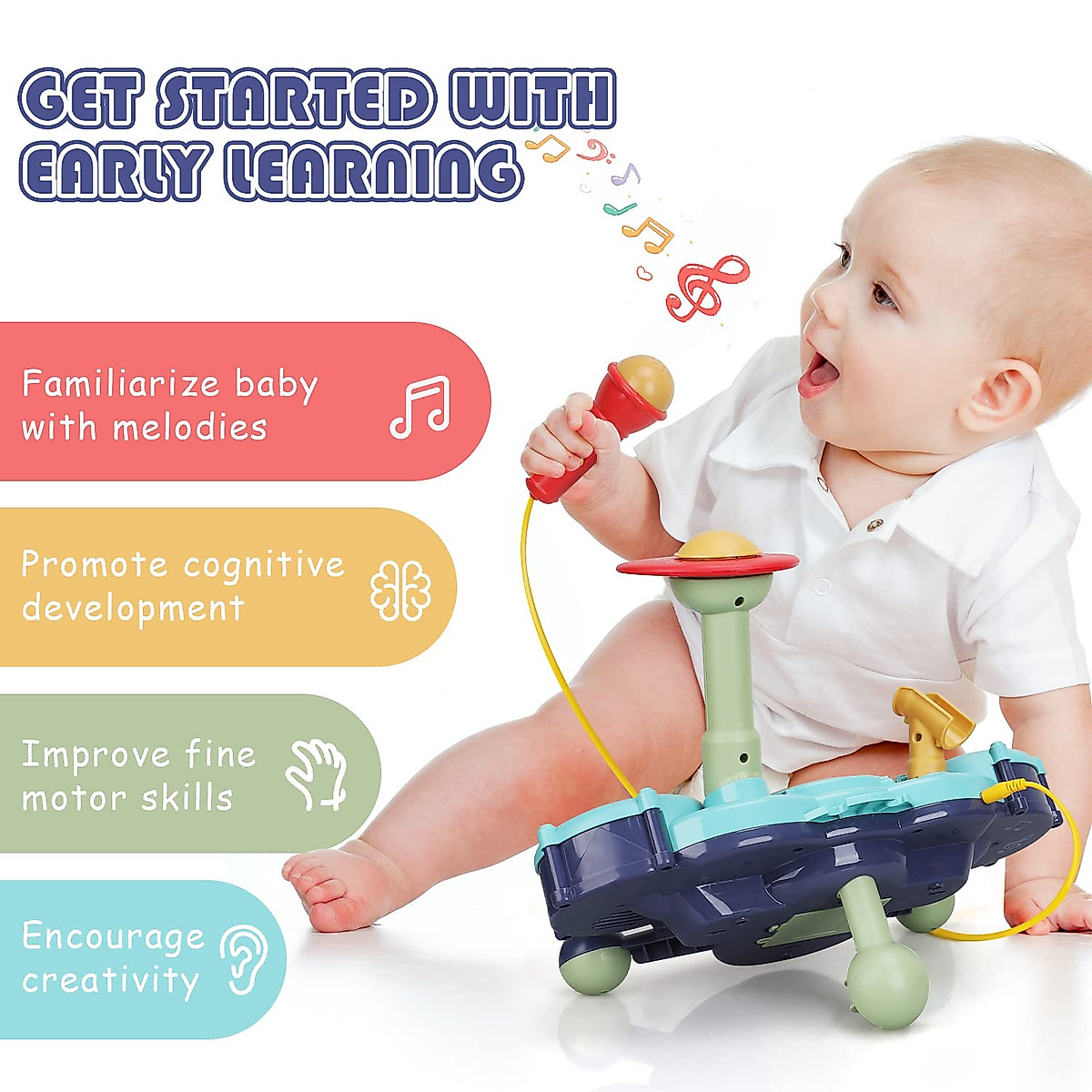 TOY Life 5 in 1 Baby Drum Set for Toddlers 1-3 Musical Toys for Toddlers 1-3 with Toddler Drum Set for Kids Baby Microphone Baby Keyboard Kids Drum Set Boy Toys Kids Boys Girls