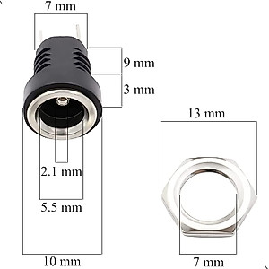 ThreeBulls 12 Pieces 5.5mmx2.1mm 2 Pins DC Power Jack Female Panel Mounting Connector Socket