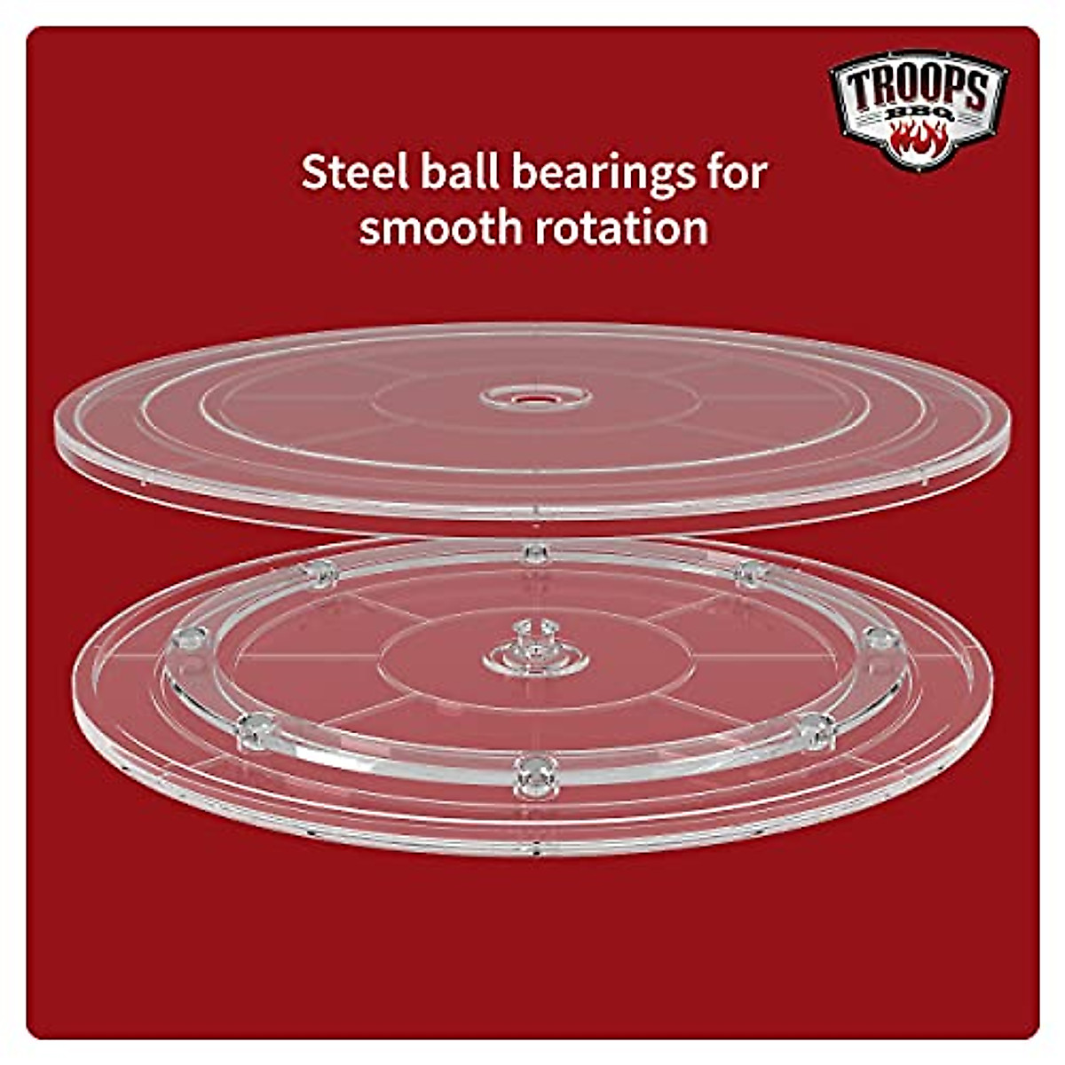 TROOPS BBQ 9” Lazy Susan Turntable Organizer for Table, Kitchen Countertop, Pantry, Cabinet, Spices, Makeup, TV, Rotating Swivel Base Clear Acrylic Plates, 50-lb Load Capacity, 1-Pack