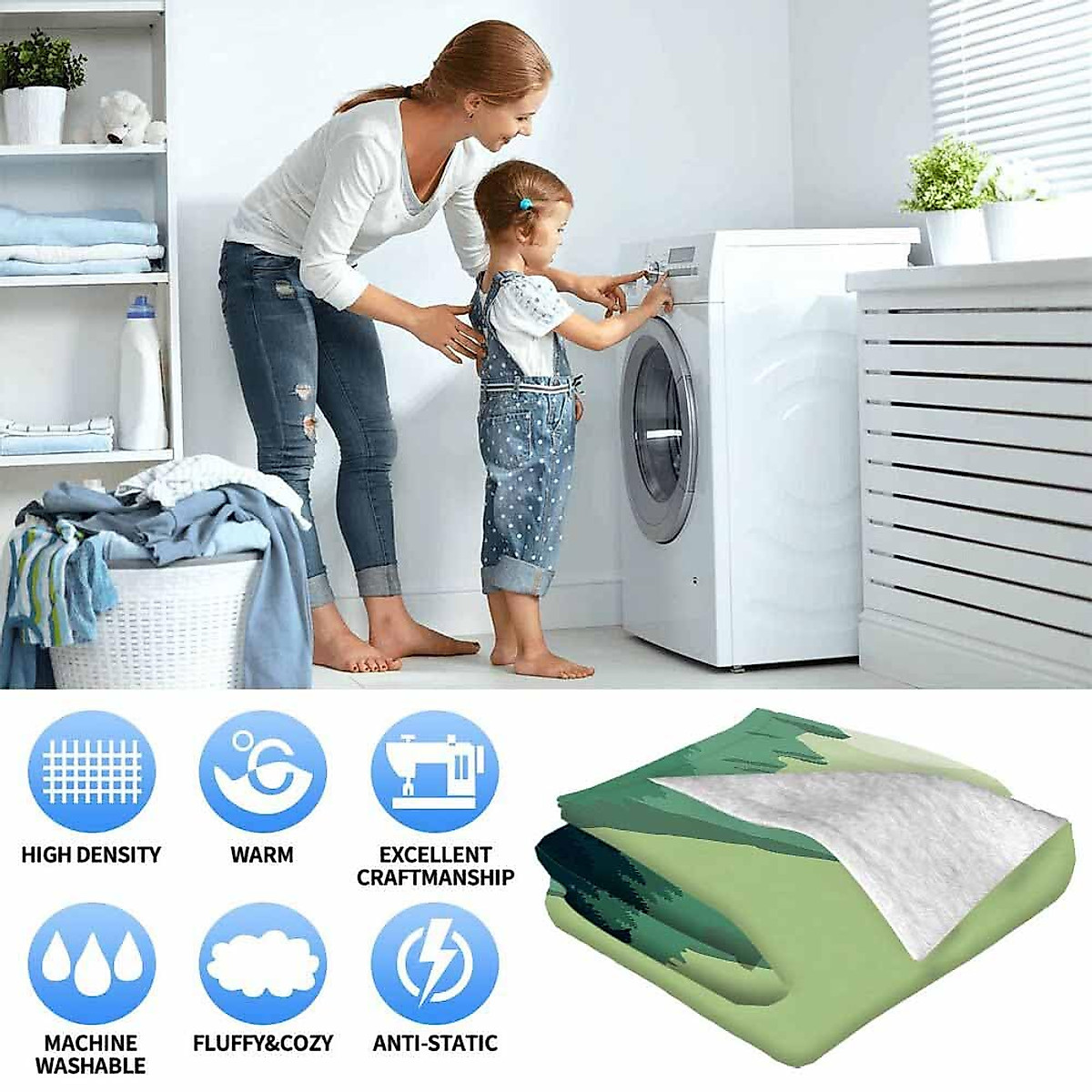 AOYEGO Morning Mountain Blanket for Dog Cat Sunrise and Flying Birds Green Woods Landscape Fleece Pet Blanket 40"x50" Flannel Throw Blankets Lightweight