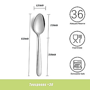 Gymdin 36 Pieces Teaspoons Set, 6.2 Inches Spoons Set, Stainless Steel Teaspoons Silverware, Small Spoons, Mirror Polished & Dishwasher Safe, Tea Spoons Suitable for Home, Kitchen and Restaurant