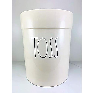 Rae Dunn by Magenta “TOSS” Bathroom Wastebasket Trash Can - White Inside