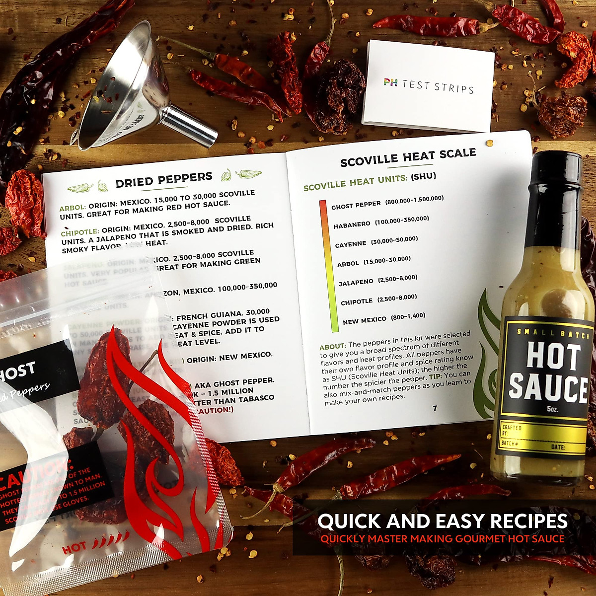 Unique Gift for Men, Deluxe Hot Sauce Making Kit, 3 Varieties of Chili Peppers, Gourmet Spice Blend, 3 Bottles, 16 Fun Labels, Make your own sauce, Nice Gift For Dad, Brother, Uncle, Guys. (Deluxe Kit)