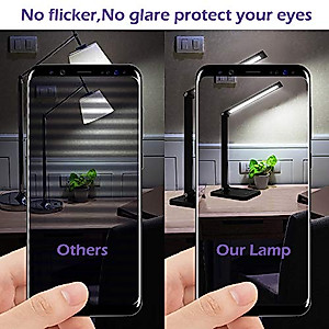 LED Desk Lamp with USB Charging Port Dimmable Eye-Caring Desk Light with Touch Control Foldable Lamp with 5 Lighting Modes,3 Brightness Levels Table Lamp for Reading, Studying, Working, Office, Black