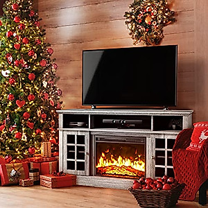 Furnimics Fireplace TV Stand for TVs up to 65 Inch, Entertainment Center with Adjustable Shelves Living Room, & Modern Farmhouse Wood