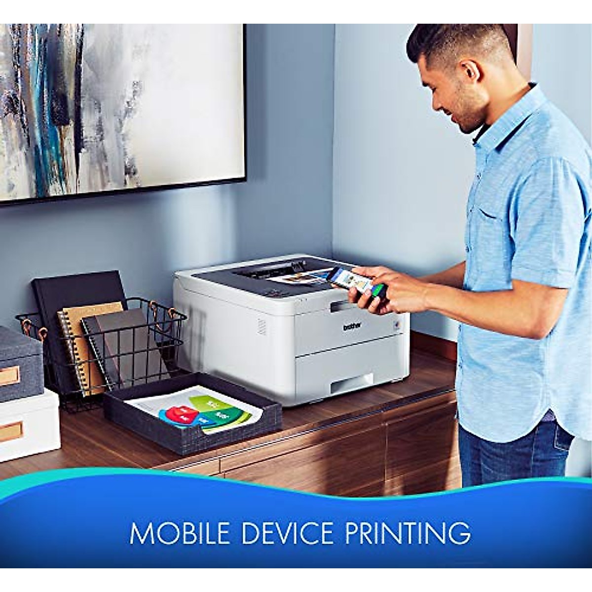 Brother HL-L3210CW USB & Wireless Digital Color Laser Printer for Home Business Office - Single-Function: Print Only - 600 x 2400 dpi, 250-Sheet Large Capacity, BROAGE Printer Cable