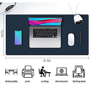 Desk Mat Large protector Pad - Multifunctional Dual-sided Office Desk Pad,Smooth Surface Soft Mouse Pad,Waterproof Desk Mat for Desktop, Pu Leather Desk Cover for Office/Home(Dark Blue, 31.5" x 15.7")