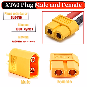 2Pairs XT60 Plug Female and Male Connector, 14AWG Silicone Wire with Rubber Insulation Protective Cap for RC Drone Car Lipo Battery Charger