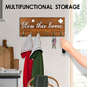 AHYS Key Holder Wall Mount Rustic Bless This Home Wall Decor Key Holder for Wall Key Hanger Key Rack with 6 Key Hooks Wall Key Holder for Entryway Living Room Bedroom - Brown