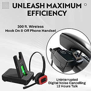 Wireless Headset for Desk Phone with Remote Hook ON and Off Handset Lifter, 300 Feet Mobility 8 Hours Talking (Explorer)