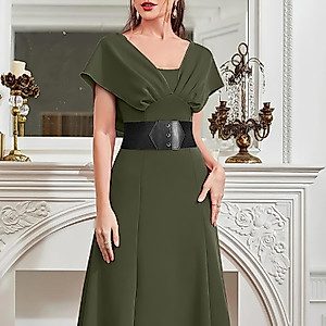 WHIPPY Women Wide Elastic Belts for Dress Snap-Button Stretch Corset Belt Ladies Stretchy Waistband Black Silver Buckle S