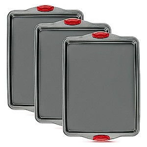Nonstick Baking Sheet Tray Set of 3 - These Cookie Sheet Pans are Non-toxic, Dent, Warp, and Rust Resistant. Made with Heavy Gauge Carbon Steel for Oven Baking Sheets.