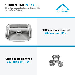 KBFmore 23 Inch Single Bowl ADA Compliant Stainless Steel Kitchen Sink, Rust Resistant Sound and Heatproof Shallow Drain 18 Gauge Undermount Sink with Sink Strainer and Removable Garbage Basket