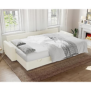 VanAcc Pull Out Sofa Bed, Modern Tufted Convertible Sleeper Sofa, Boucle Sleeper Sectional Couch Bed with Storage Chaise, L Shaped Sofa Couch for Living Room (White)