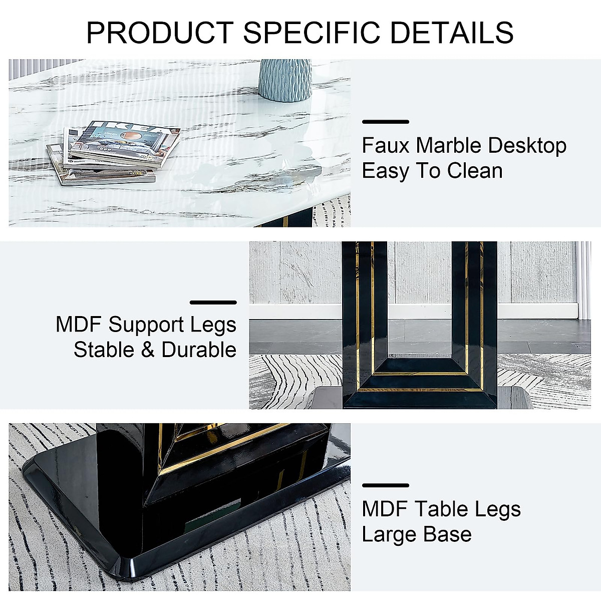 5-Piece Modern Glass Dining Table Set, 63" Kitchen Table with White Imitation Marble Pattern Tabletop and 4 Light Gray Dining Chairs Rectangular Kitchen Table Set Dining Room Table Set for 4