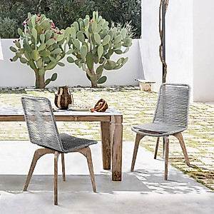 Armen Living Island Modern Outdoor Patio Eucalyptus Wood and Rope Dining Chairs, Set of 2, Gray/Teak