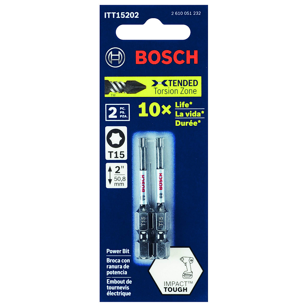 BOSCH ITT15202 2-Pack 2 In. Torx #15 Impact Tough Screwdriving Power Bits