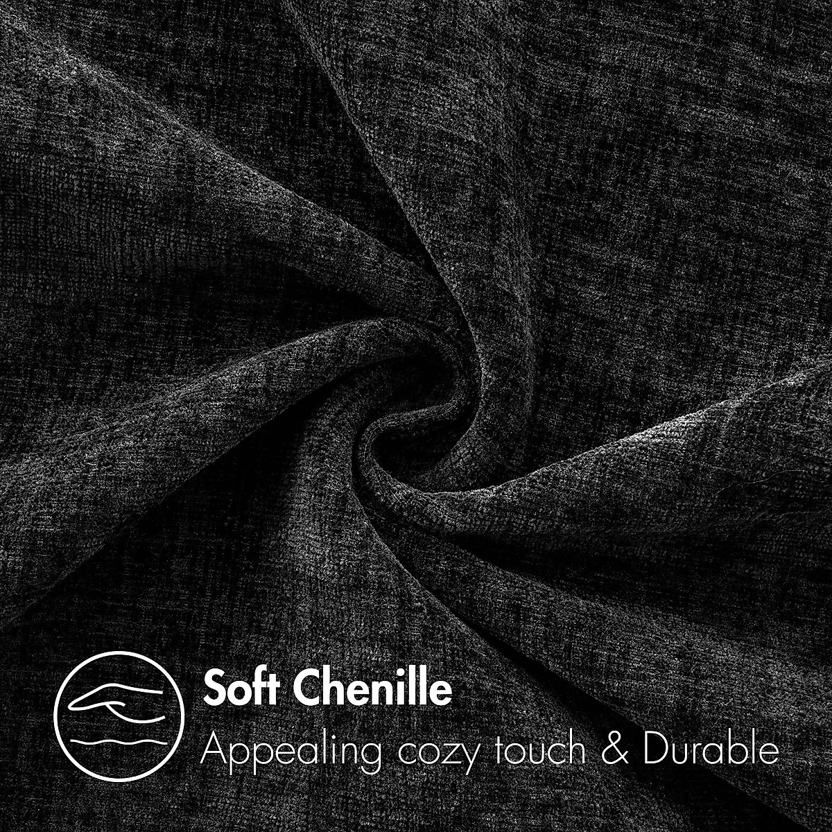 MIULEE Halloween Pack of 2 Couch Throw Pillow Covers 20x20 Inch Soft Black Chenille Pillow Covers for Sofa Living Room Solid Dyed Pillow Cases