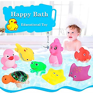 18 PCS Preschool Bath Toys Set for Toddlers Kids 1-3 2-4, Rubber Cute Sea Animals, Rubber Duck Toy for Infants 6-12 Months, Bathtub Toys for 1 Year Old,Baby Pool Floating Toy for Kids Party Decoration