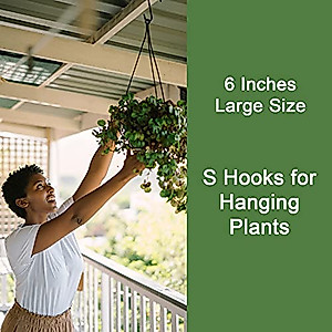 HiGift 8 Pack 6 Inches S Hooks for Hanging Plant Heavy Duty, Thick Wire Steel Large Black S Shaped Hook Hanger for Hanging Plants, Bird Feeders, Garden Tools,Ladder, Pool Equipment Tools,Kitchenware