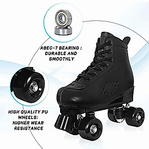 Roller Skates for Women with PU Leather High-top Classic Double Row Rollerskates, Unisex-Adult Derby Skate for Beginner,Fast Braking Rink Skates