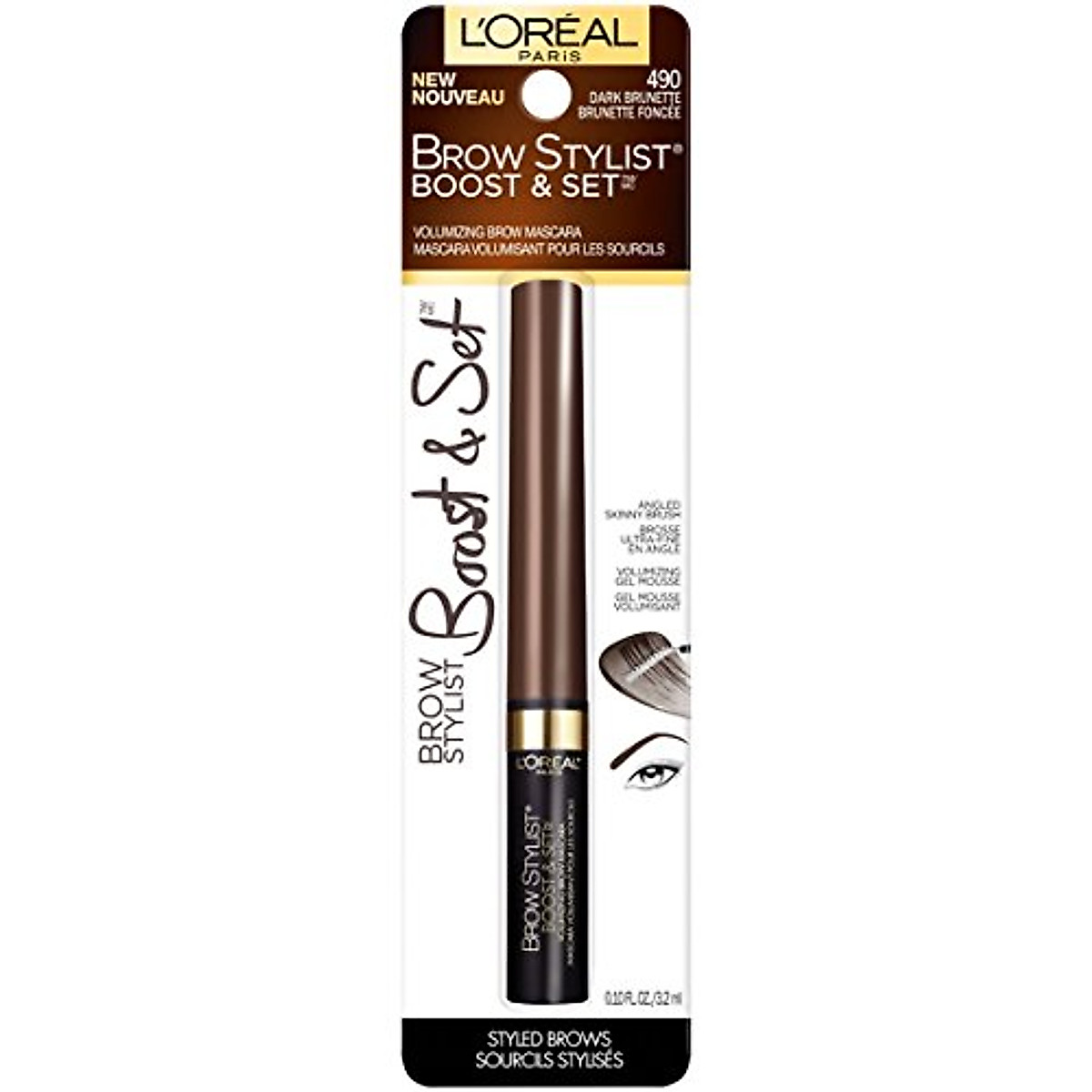 L’Oréal Paris Cosmetics Brow Stylist Boost and Set Brow Mascara, Dark Brunette, 0.1 Fluid Ounce
