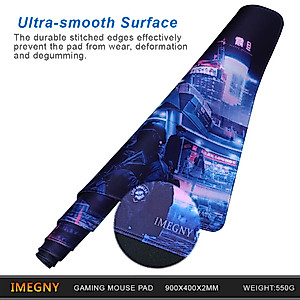 Imegny Large Gaming Mouse Pad, Extended XXL Desk Pad & Non-Slip Rubber Mat for Mice and Keyboard with Stitched Edges （90x40 zisecity006）