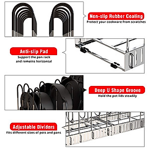GeekDigg Pot and Pan Organizer for Cabinet, Extensible and Length Adjustable Lid Rack for Kitchen Counter and Cabinet, Lid Organizer for 10+ Pots and Pans with 6 DIY Methods (Silver)