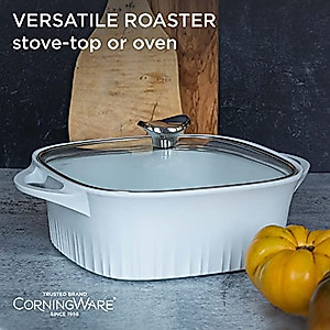 CorningWare, Non-Stick 3.2 Quart QuickHeat Roaster with Lid, Lightweight Roaster, Ceramic Non-Stick Interior Coating for Even Heat Cooking, French White