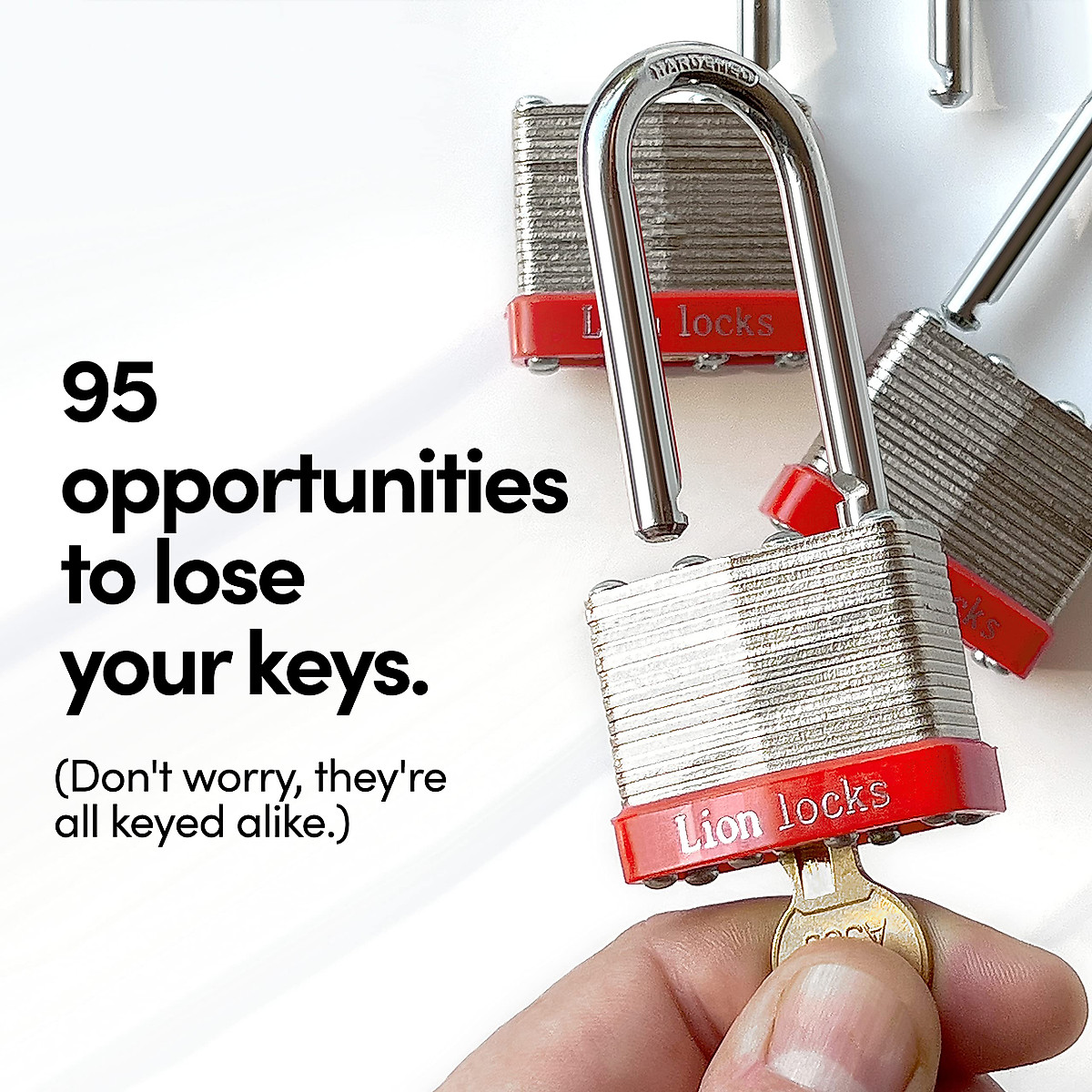 Lion Locks 48 Keyed Alike Padlocks with 2" Long Shackle, 96 Keys - Padlocks for Outdoor Use, Locks with Keys, Hardened Steel Case, Pick Resistant Brass Pin Cylinder for Hasp Latch, Locker, Gate